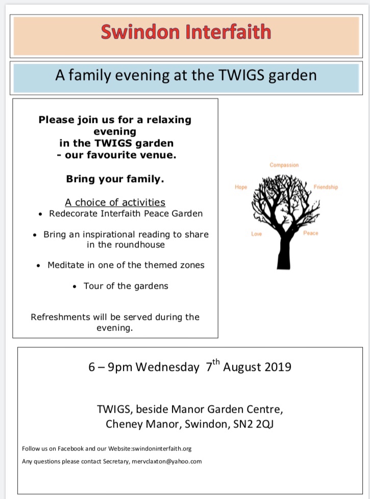 7th August – Family Event at TWIGS – Swindon Interfaith Group